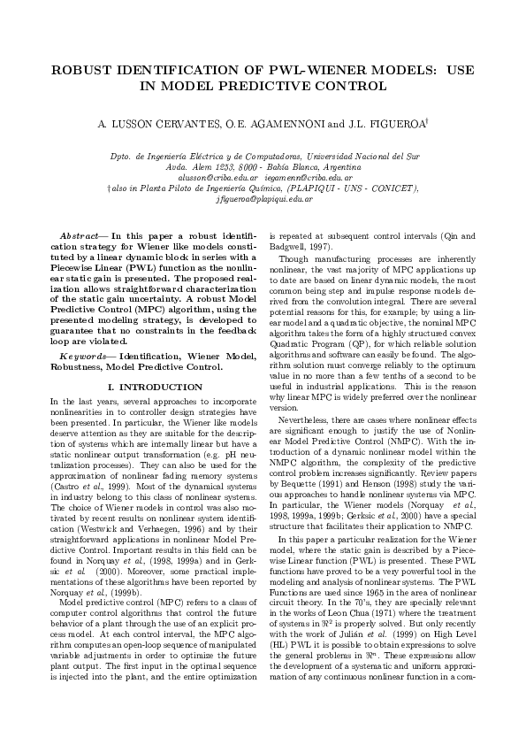 (PDF) Robust identification of PWL-Wiener models: use in model predictive control