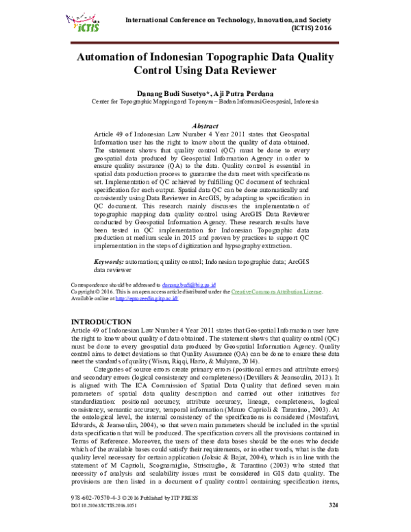 (PDF) Automation of Indonesian Topographic Data Quality Control Using ...