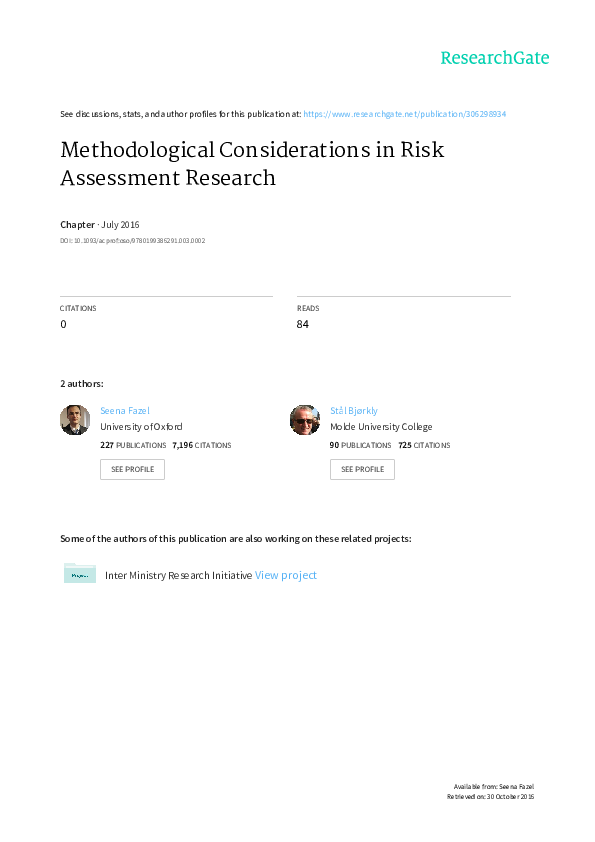(PDF) Methodological Considerations in Risk Assessment Research