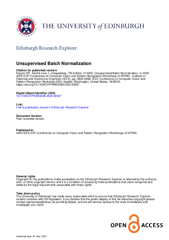 (PDF) Unsupervised Batch Normalization
