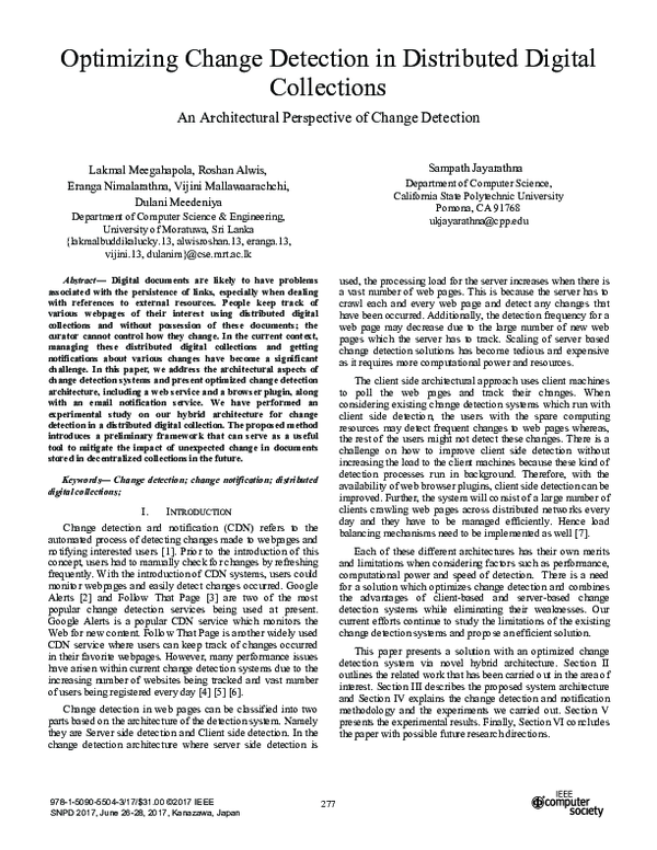 (PDF) Optimizing change detection in distributed digital collections ...