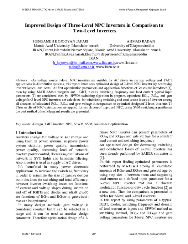 (PDF) Improved Design of Three Level NPC Inverters in Comparison to Two ...