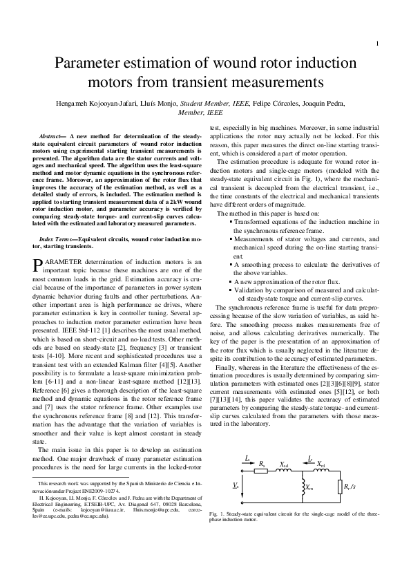 (PDF) Parameter Estimation of Wound-Rotor Induction Motors From Transient Measurements