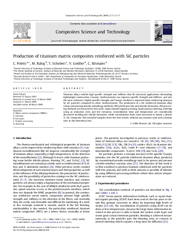(PDF) Production of titanium matrix composites reinforced with SiC ...