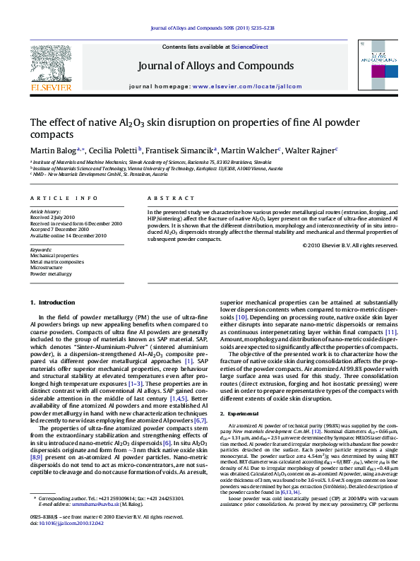 (PDF) The effect of native Al2O3 skin disruption on properties of fine ...