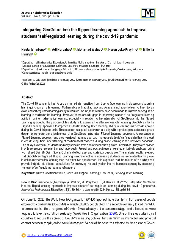 (PDF) Integrating GeoGebra into the flipped learning approach to improve students' self ...