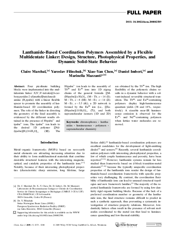(PDF) Lanthanide-Based Coordination Polymers Assembled by a Flexible Multidentate Linker: Design ...