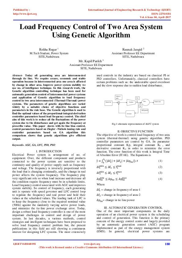 (PDF) Load Frequency Control of Two Area System Using Genetic Algorithm