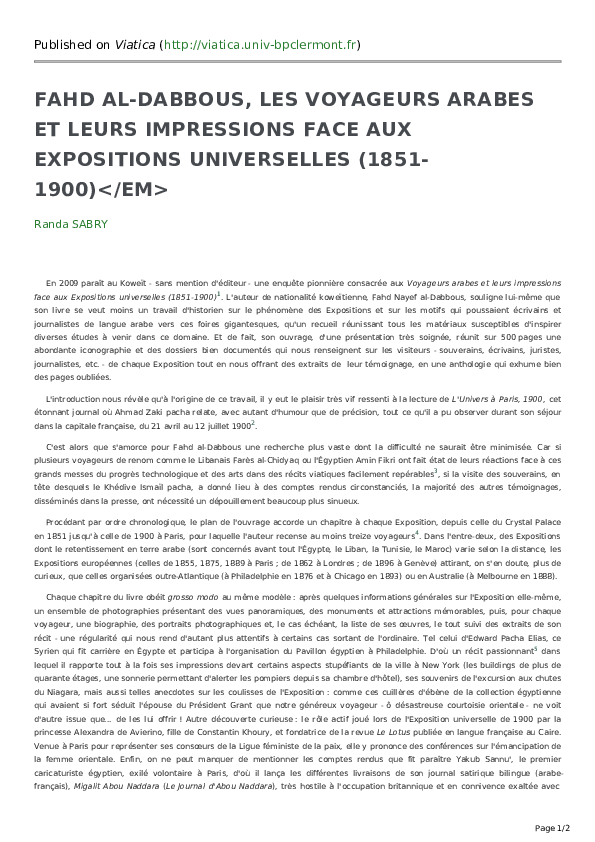 (PDF) Fahd Al-Dabbous, Les Voyageurs Arabes et Leurs Impressions Face ...