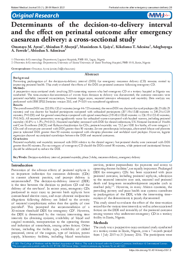 (PDF) Determinants of the decision-to-delivery interval and the effect ...