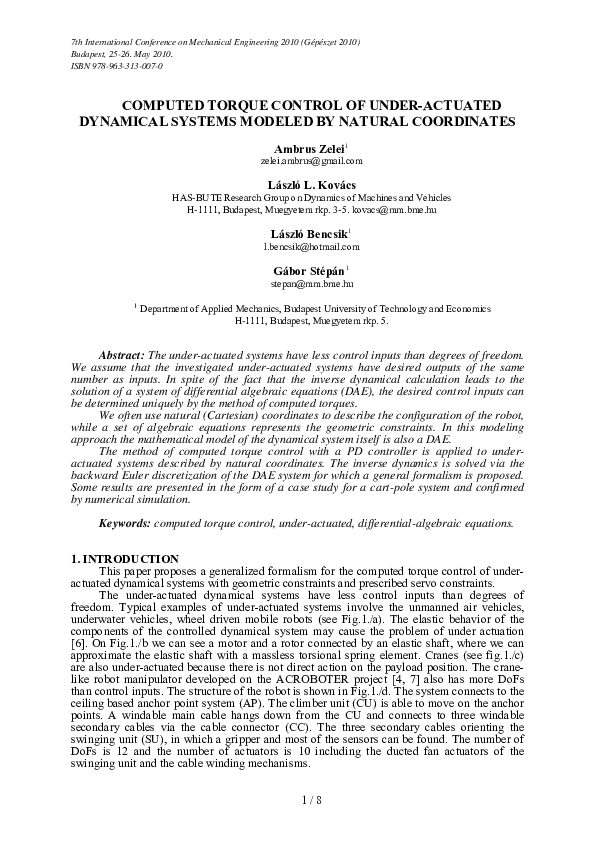 (PDF) Computed torque control of an under-actuated service robot ...