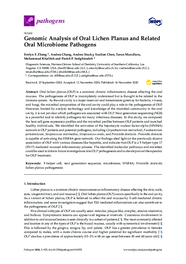 (PDF) Genomic Analysis of Oral Lichen Planus and Related Oral Microbiome Pathogens