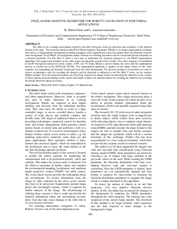 (PDF) Pixel Based Adaptive Segmenter for Robot’s Navigation in Industrial Applications