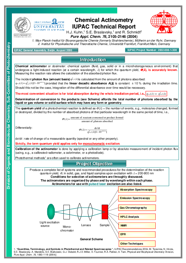 (PDF) Chemical actinometry (IUPAC Technical Report)