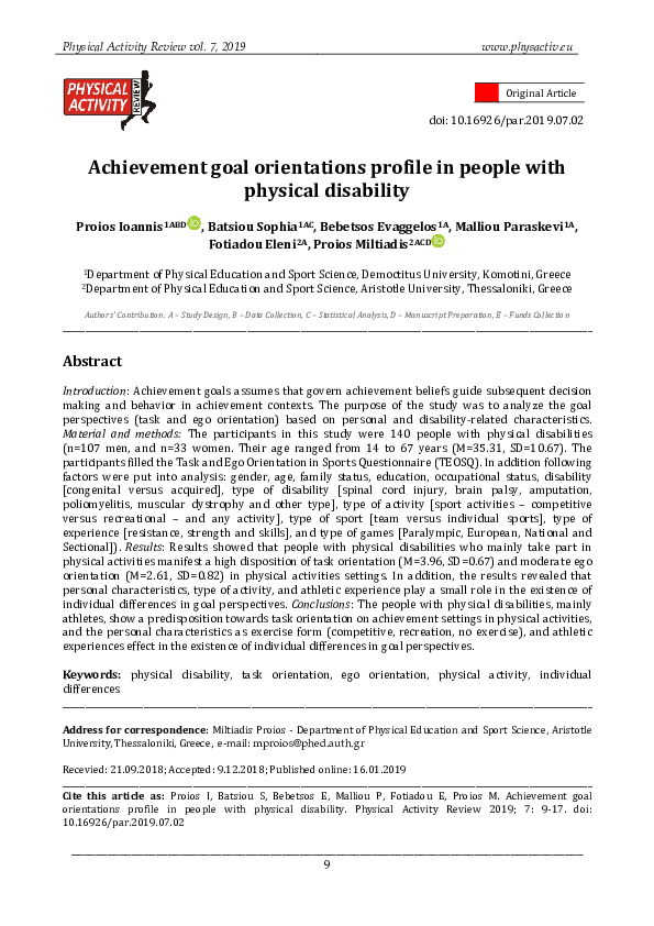 (PDF) Achievement goal orientations profile in people with physical ...