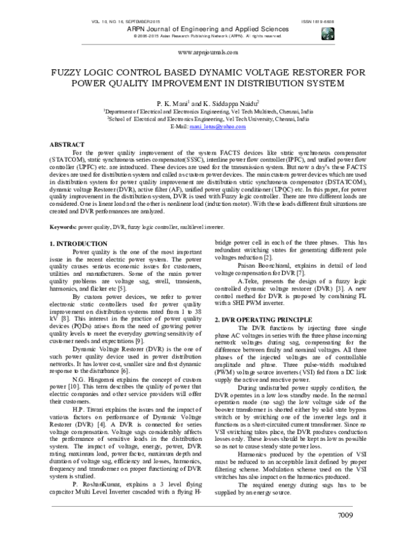 (PDF) Fuzzy Logic Control Based Dynamic Voltage Restorer for Power Quality Improvement in ...