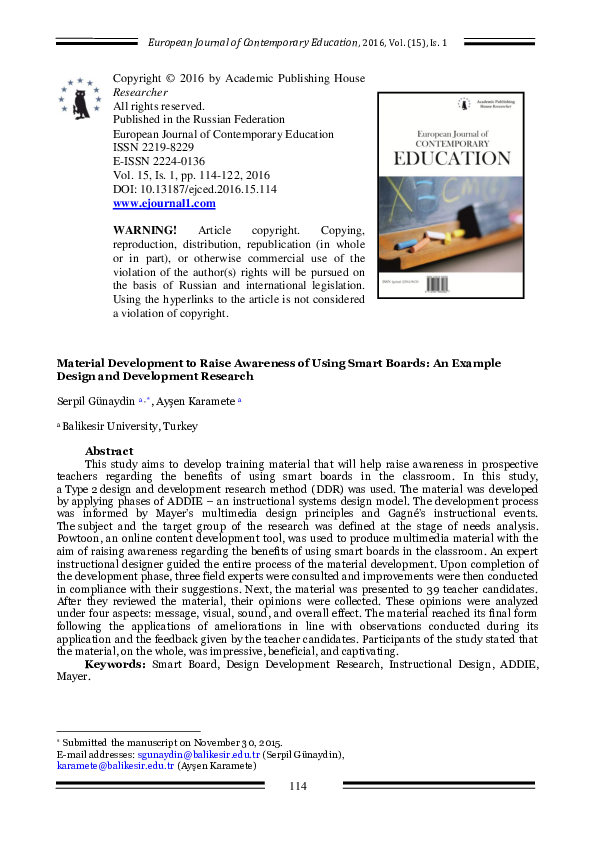 (PDF) Material Development to Raise Awareness of Using Smart Boards: An ...