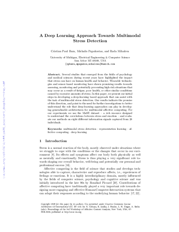 (PDF) A Deep Learning Approach Towards Multimodal Stress Detection
