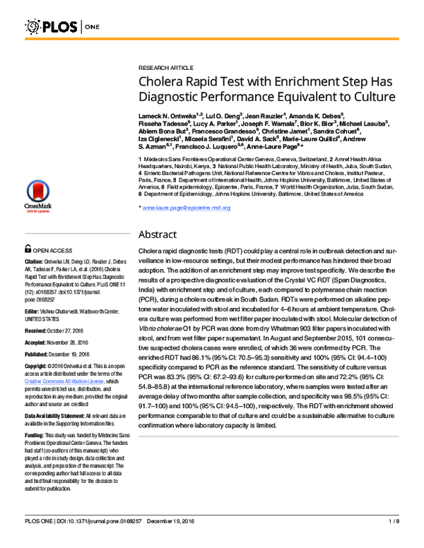 (PDF) Cholera Rapid Test with Enrichment Step Has Diagnostic ...