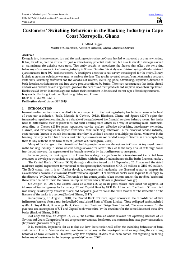 (PDF) Customers’ Switching Behaviour in the Banking Industry in Cape ...