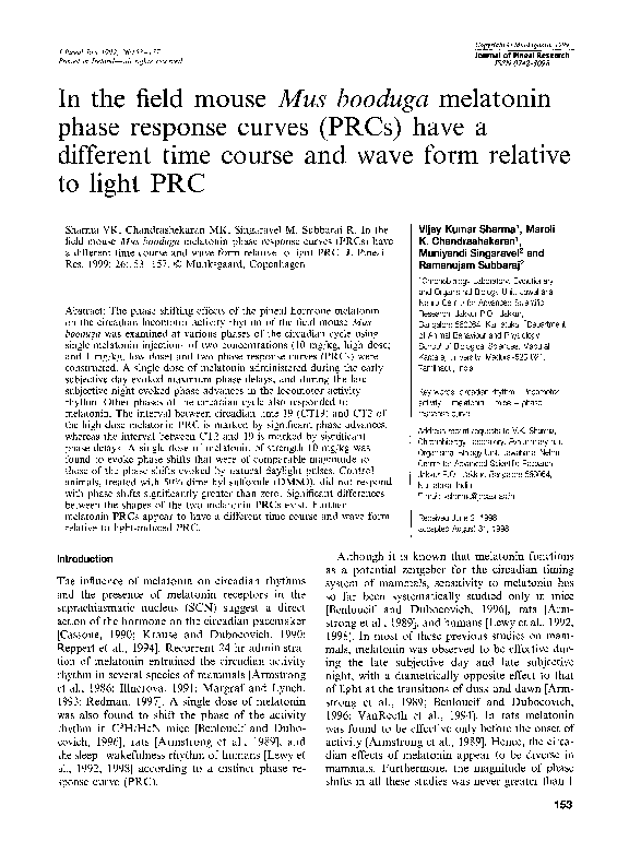 (PDF) In the field mouse Mus booduga melatonin phase response curves ...