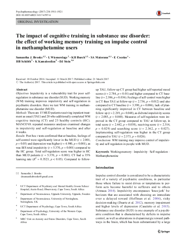 (PDF) The impact of cognitive training in substance use disorder: the effect of working memory ...
