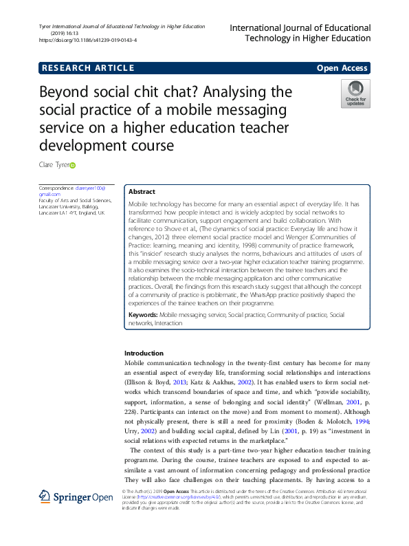 (PDF) Beyond social chit chat? Analysing the social practice of a ...