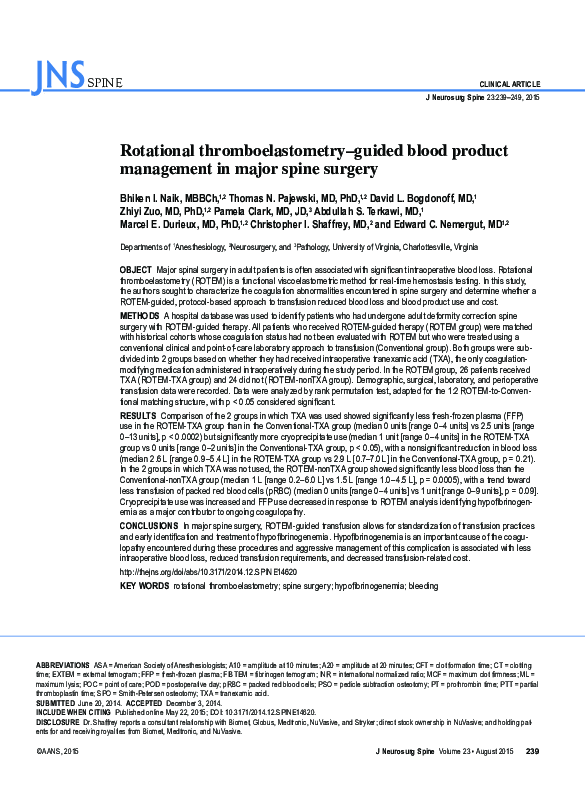 (PDF) Rotational thromboelastometry–guided blood product management in major spine surgery