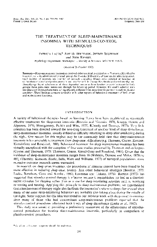 (PDF) The treatment of sleep-maintenance insomnia with stimulus-control ...