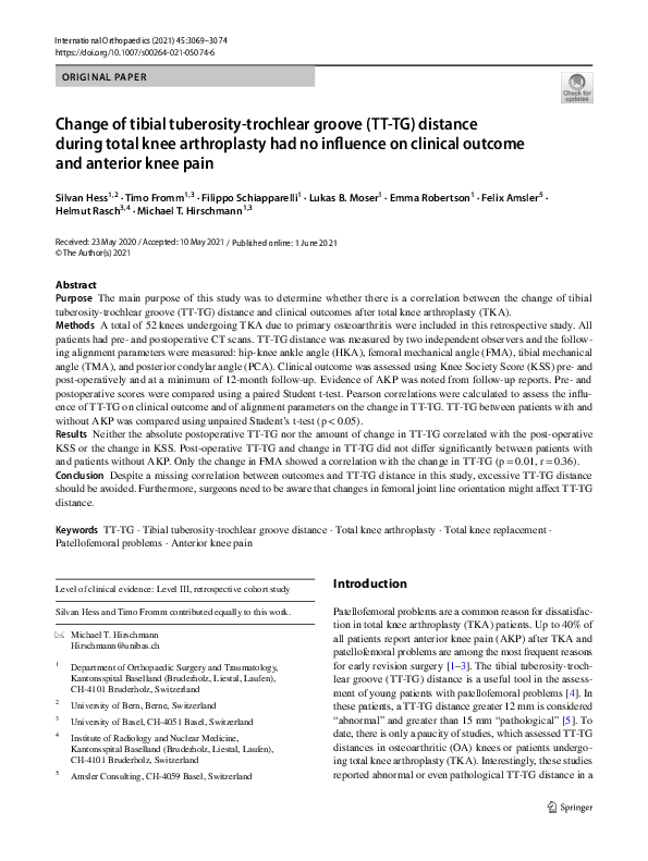 (PDF) Change of tibial tuberosity-trochlear groove (TT-TG) distance ...