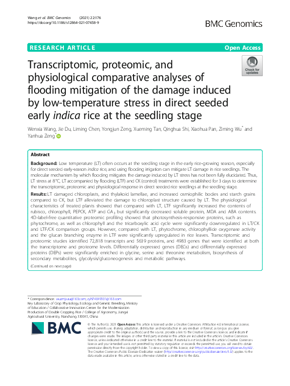 (PDF) Transcriptomic, proteomic, and physiological comparative analyses ...