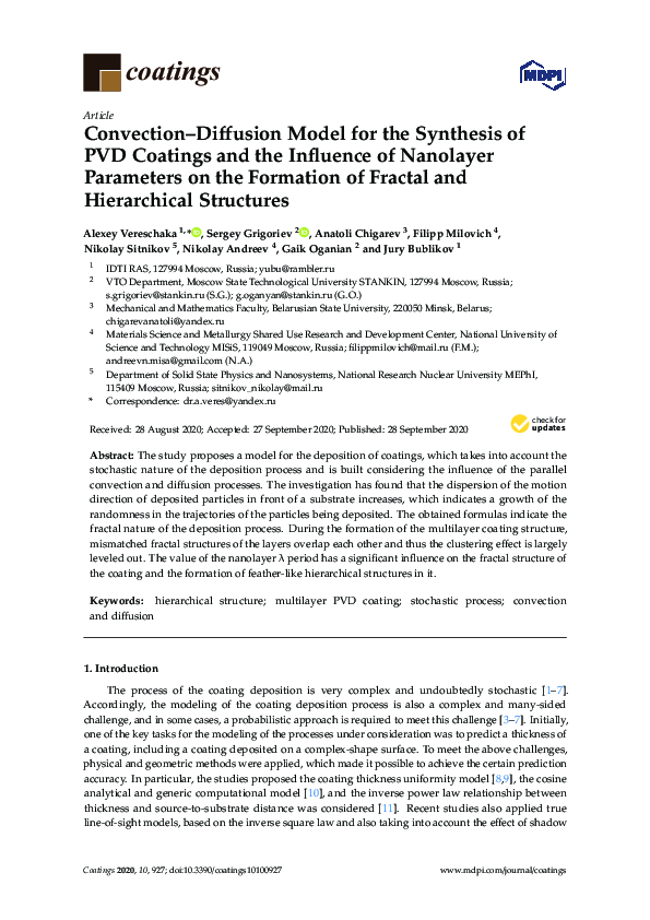 (PDF) Convection–Diffusion Model for the Synthesis of PVD Coatings and the Influence of ...