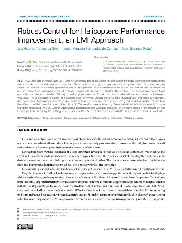 (PDF) Robust Control for Helicopters Performance Improvement: an LMI Approach