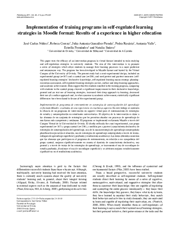 (PDF) Implementation of training programs in self-regulated learning strategies in Moodle format ...