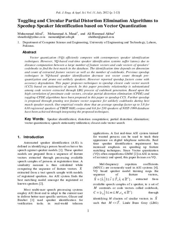 (PDF) Toggling and Circular Partial Distortion Elimination Algorithms to Speedup Speaker ...