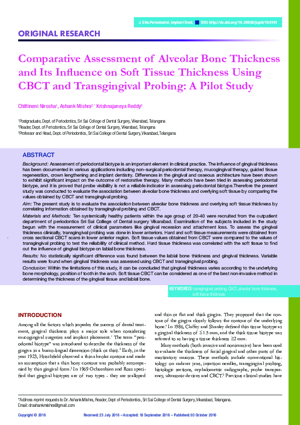 (PDF) Comparative Assessment of Alveolar Bone Thickness and Its ...