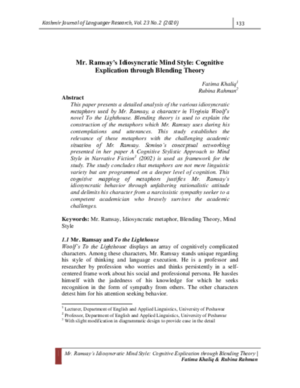 (PDF) Mr. Ramsay's Idiosyncratic Mind Style: Cognitive Explication ...