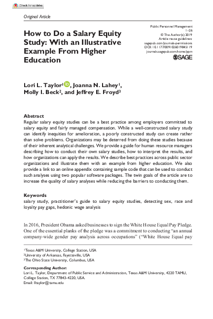 (PDF) How to Do a Salary Equity Study: With an Illustrative Example ...