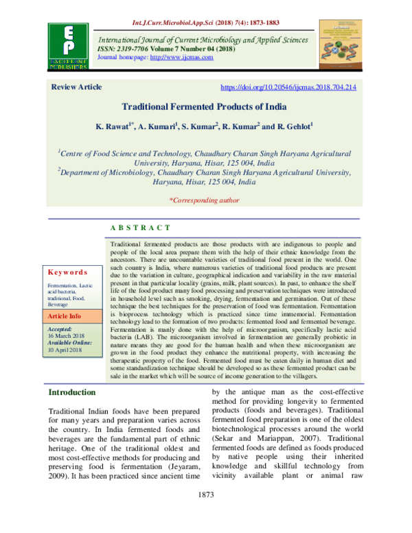 (PDF) Traditional Fermented Products of India