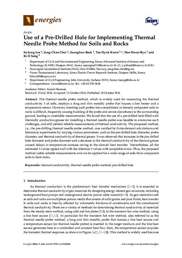 (PDF) Use of a Pre-Drilled Hole for Implementing Thermal Needle Probe ...