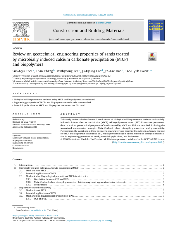(PDF) Review on geotechnical engineering properties of sands treated by ...