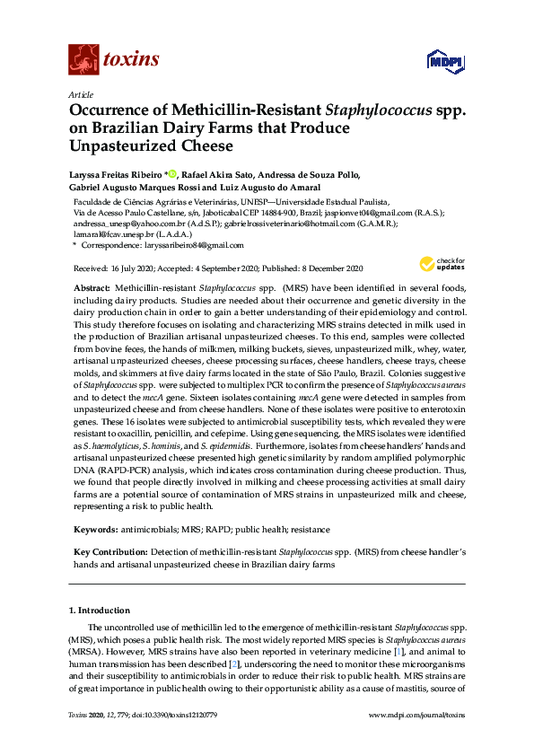 (PDF) Occurrence of methicillin-resistant Staphylococcus aureus in milk samples from Serbian ...
