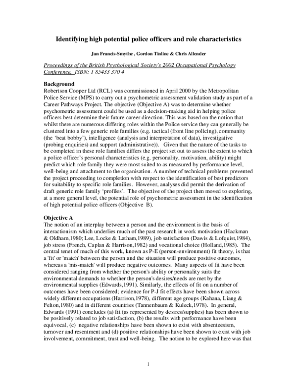 (PDF) Identifying High Potential Police Officers and Role Characteristics
