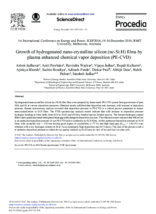 (PDF) Growth of Hydrogenated Nano-crystalline Silicon (nc-Si:H) Films ...