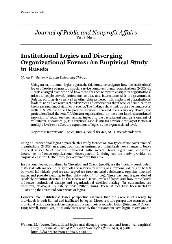 (PDF) Institutional Logics and Diverging Organizational Forms: An Empirical Study in Russia