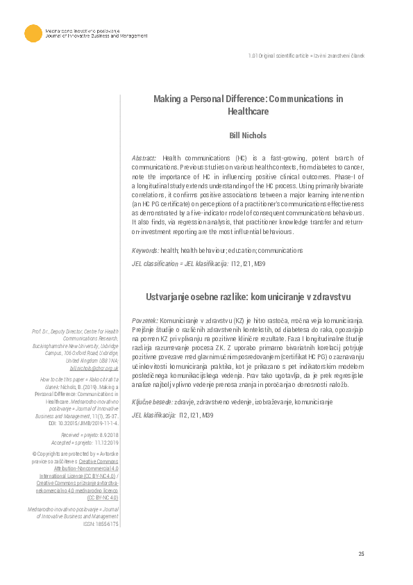 (PDF) Making a Personal Difference: Communications in Healthcare