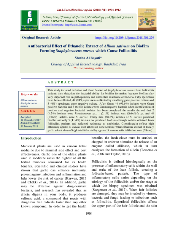 (PDF) THE ANTIBACTERIAL EFFECT OF ETHANOLIC EXTRACT OF Allium sativum ON BIOFILM FORMING ...