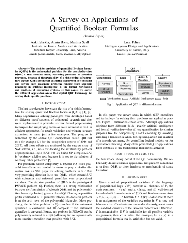 Pdf A Survey On Applications Of Quantified Boolean Formulas