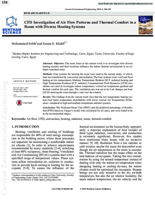 (PDF) CFD Investigation of Air Flow Patterns and Thermal Comfort in a ...