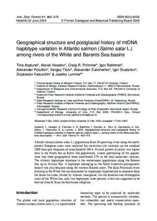(PDF) Geographical Structure and Postglacial History of MtDNA Haplotype ...